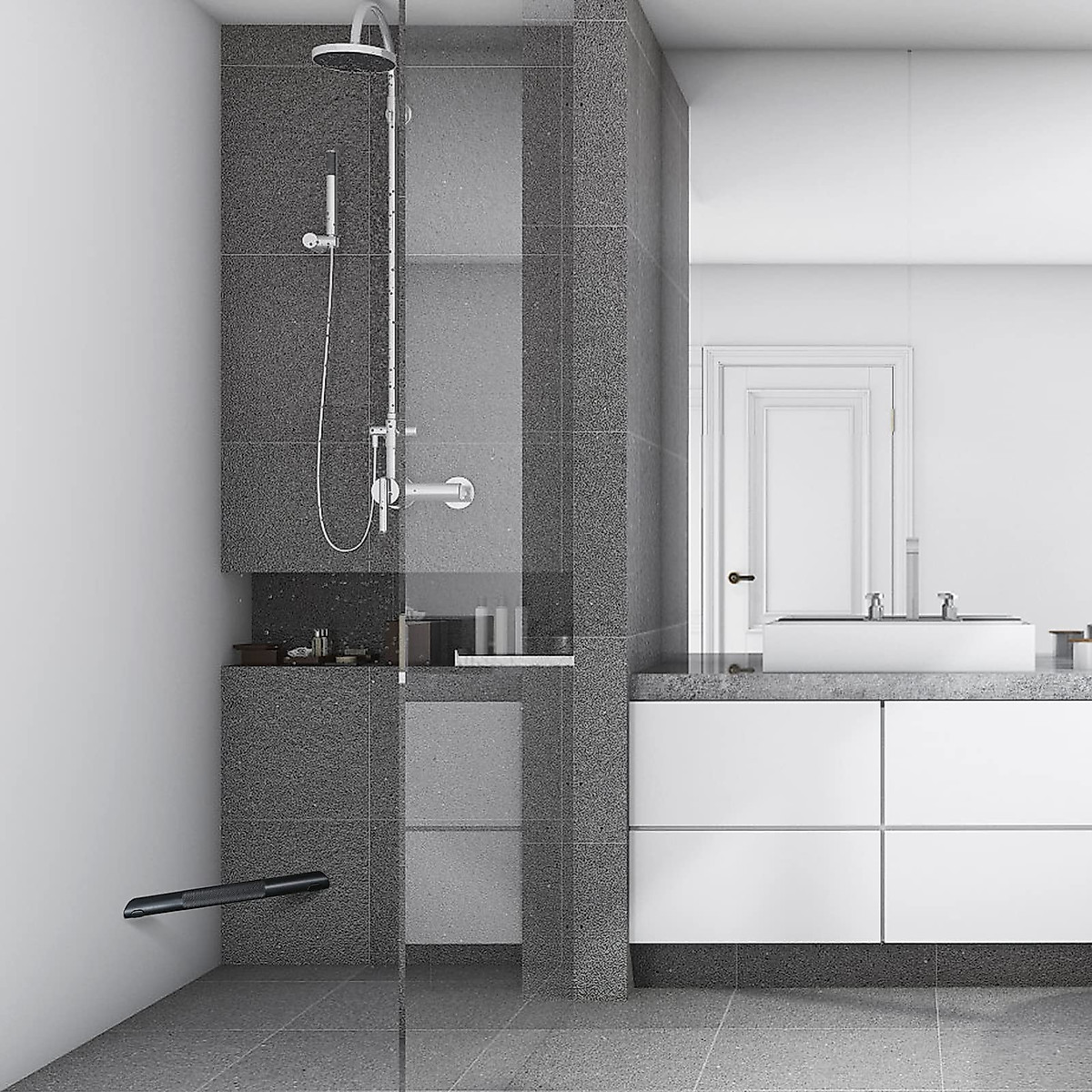 Sanliv Shower Foot Rest Bar,Corner Shower Footrest for Shaving Legs,Non-Slip Knurled Brass Bar Shower Step Foot Ledge,Matte Black