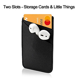 Phone Pocket Wallet Card Holder Stick on Leather Adhesive Sticker for Back of Cell Phone(Black)