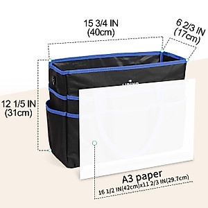 JJRING Large Multi-Functional Carrying Bag, 600D Nylon Artist Tote Bag with 16 Pockets Caddy for Art, Craft, Sewing, Make-up or School, Medical, Office Supplies Organizer, Blue