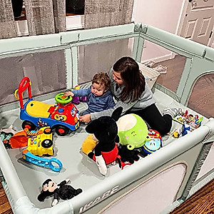 IKARE Baby Playpen, Extra Large Playard, Indoor & Outdoor Kid Activity Center Sturdy Safety Play Yard with Portable Carry Bag, Super Soft Breathable Mesh, Side Zipper Design, Fence for Infant Toddler