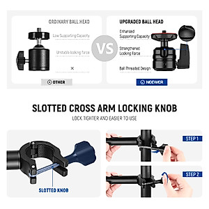 NEEWER Tabletop Overhead Camera Mount Stand with 2 Section Telescopic Extension Arm, Phone Holder, Ball Heads, Screw Adapters, Desk Light Stand for Camera, Phone, Webcam, Ring Light, TL253A+DS001