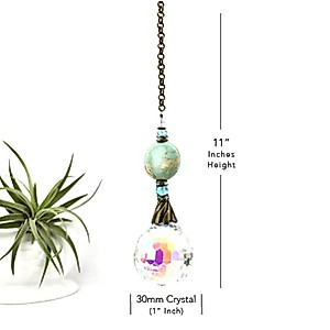 Handmade, Boho Crystal Sun Catcher, Jasper Gemstone, (30mm) Crystal Hanging for Windows, Ornament, Car Charm, Garden, Gift, Family, Mom, Aunt, Grandma (Length: 11.5 inches) | 2 Dirty Birds Boutique