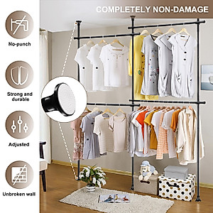 Closet Organizer Clothes Rack, Heavy Duty 4-Tier Adjustable Free Standing Laundry Drying Garment Rack, Floor to Ceiling Clothing Hanger Tension Rod Closet System Wardrobe Storage Matt Black