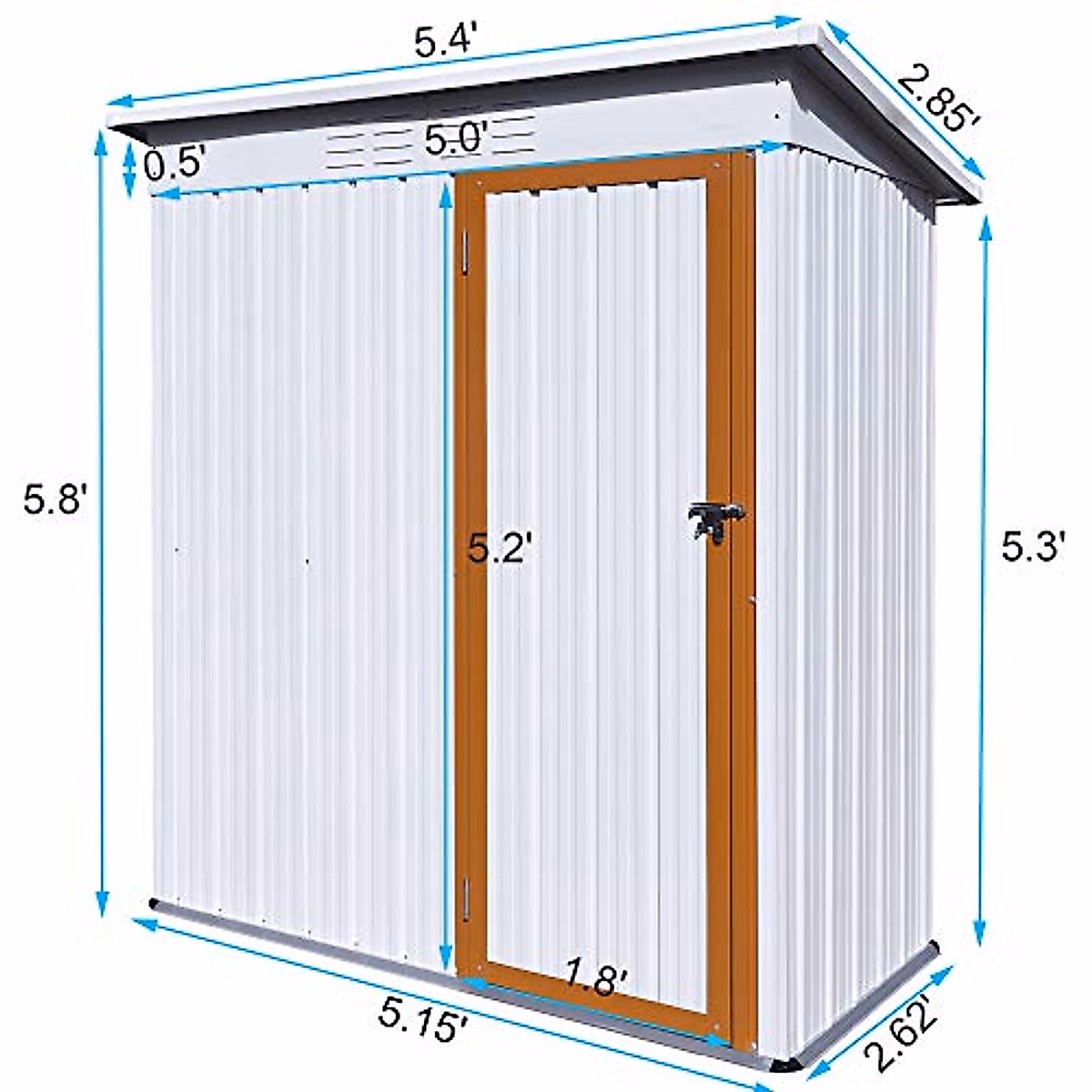 MOEO 5' x 3' Outdoor Metal Storage Shed, Galvanized Metal Shed with Lockable Doors, Tool Storage Shed for Backyard, Patio, Lawn, Garden, Trash Cans, White