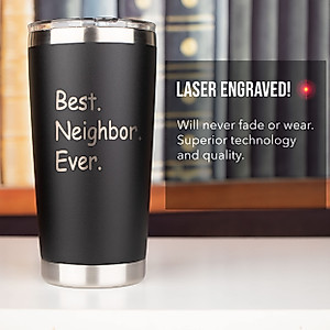 JENVIO Neighbor Gifts | Laser Engraved Stainless Steel Travel Tumbler with Lid and 2 Straws | Housewarming New Ideas Going Away Thank You Valentine's Day (20 Ounce)