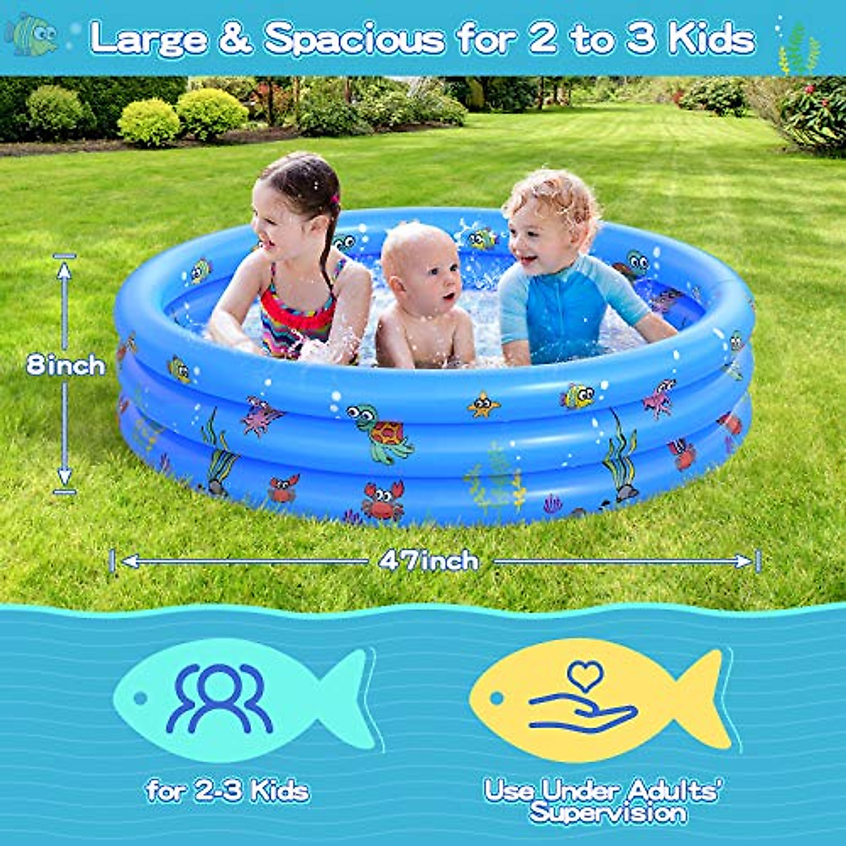 Garden Round Inflatable Baby Swimming Pool, Portable Inflatable Child/Children Little Pump Pool,Kiddie Paddling Pool Indoor&Outdoor Toddler Water Game Play Center for Kids/Girl/Boy
