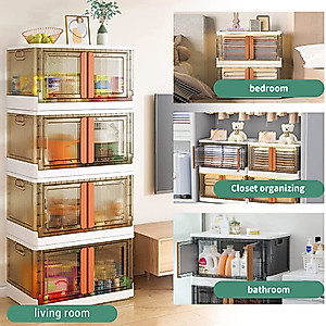 Luseba Closet Organizers and Storage - Collapsible, 19 Gal Plastic Stackable Storage Bins for Clothes Organizers with Lids, Folding Storage Boxes Set 3 Pack