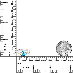 Gem Stone King 925 Silver and 10K Yellow Gold 8X6MM Pear Shape Gemstone Birthstone and White Lab Grown Diamond Engagement Ring For Women | Available In Size 5, 6, 7, 8, 9