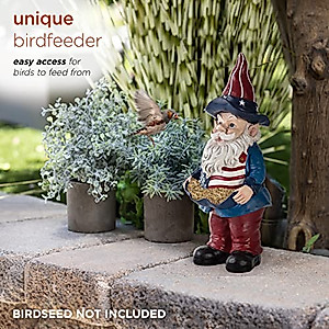 Alpine Americana Gnome with Flag Apron Bird Feeder, 12 Inch Tall