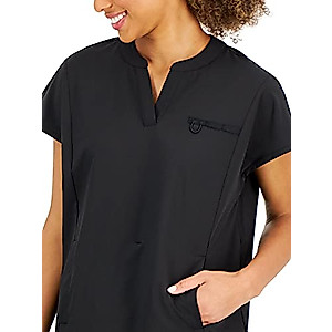 Hanes Women's ComfortFit Stretch Mandarin Collar Scrub Top Black, Medium