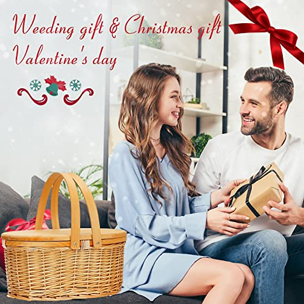 Wicker Picnic Basket Cooler with Portable Picnic Wine Table & Swing Handles for Beach, Camping, Park, Outdoor Party. Insulated Willow Cooler Baskets for Wine Lover. Best Gift for Christmas,Valentine