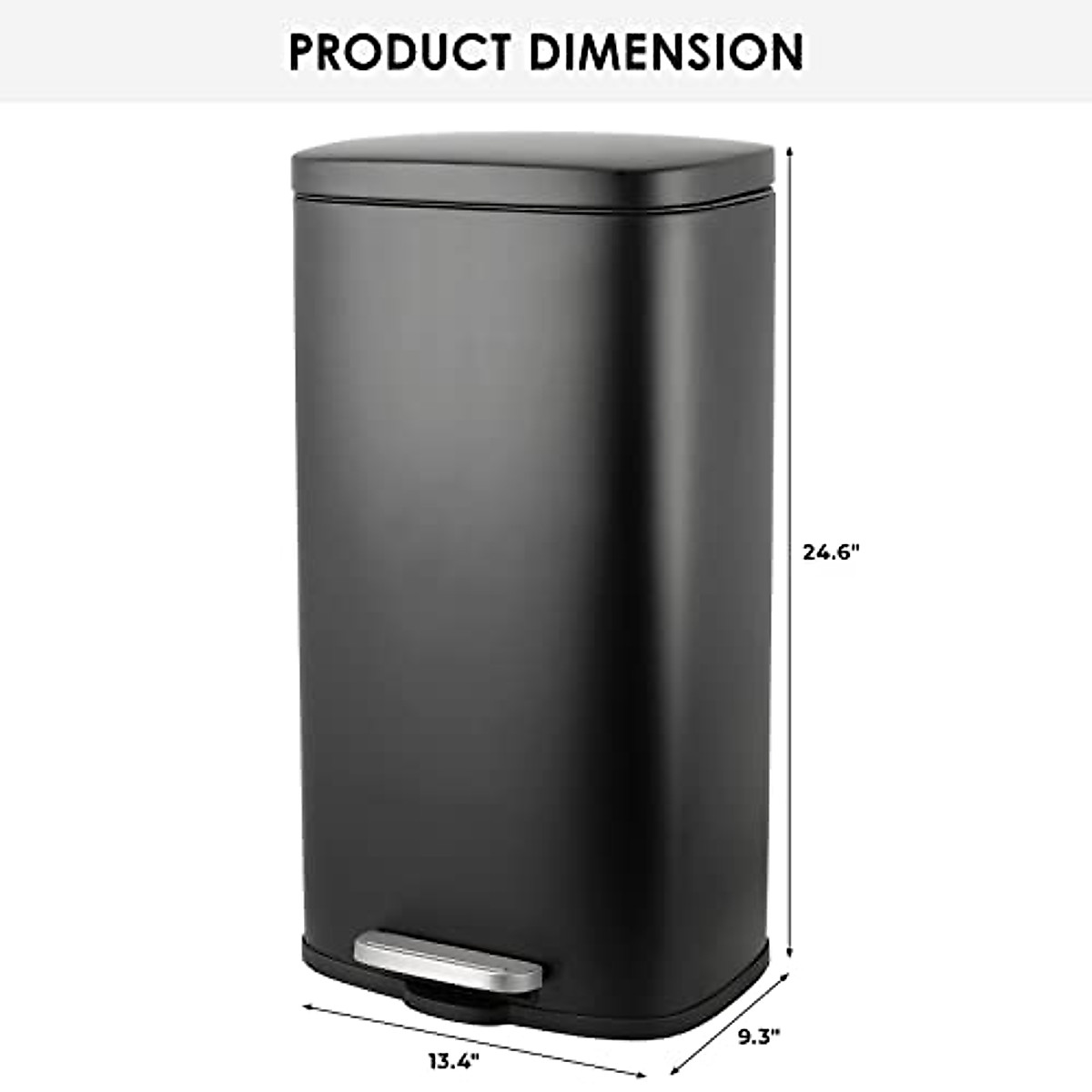 Arlopu 8 Gallon Step Trash Can, Stainless Steel Garbage Bin, Soft-Close Rubbish Bin with Removable Plastic Inner Bucket, Fingerprint-Proof, Lid Dustbin, Suit for Kitchen Home Office (30L, Black)