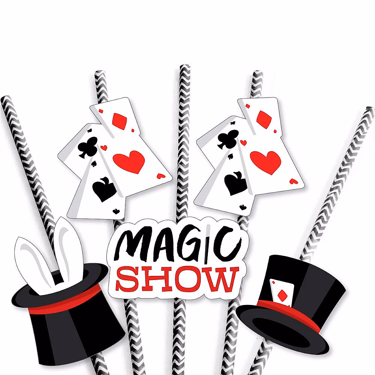 Big Dot of Happiness Ta-Da, Magic Show - Paper Straw Decor - Magical Birthday Party Striped Decorative Straws - Set of 24