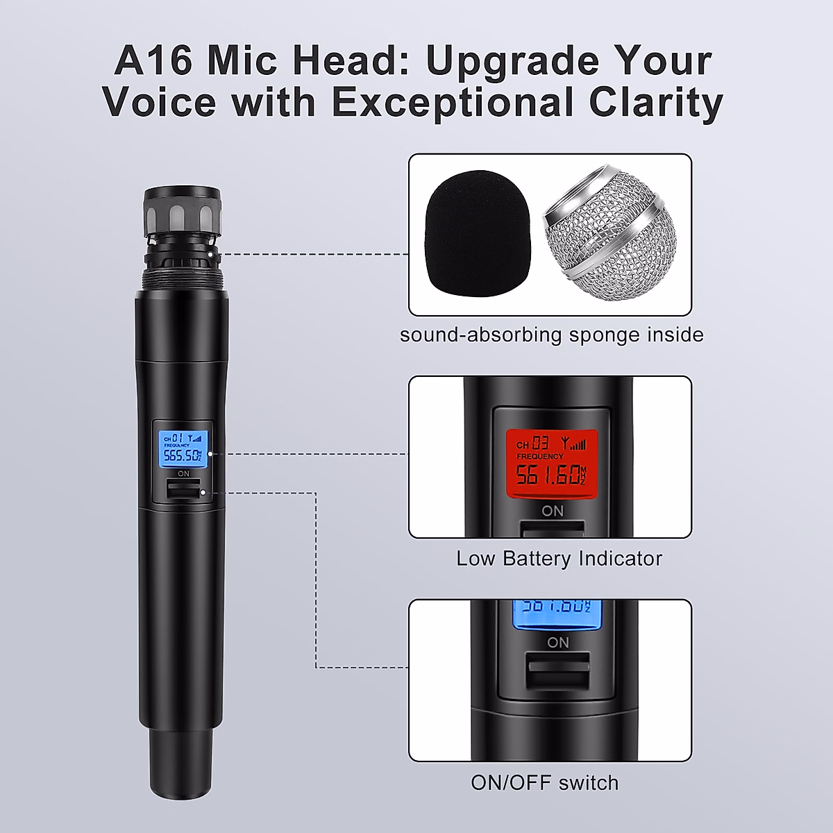 innopow Wireless Microphone System, Dual UHF Metal Cordless Mic Set, Long Distance 150-200Ft,16 Hours Continuous, Fixed Frequency, Use for Karaoke Singing, Family Party,Church (CH.01&02)