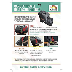 MELIWELL Car Seat Travel Belt - Strap to Rolling Suitcase, Convert Luggage for Carry-On - Portable Airport Solution - Complete with 12" Fastener