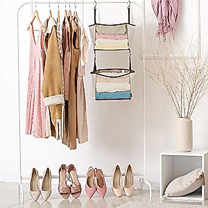 STORAGE MANIAC 2-Shelf Hanging Closet Organizer, Cloth Hanging Closet Shelf, Canvas Hanging Closet Basket with Hooks for Dorm, Apt, Bedroom, College, Garment Rack, Wardrobe, Fabric with Mesh