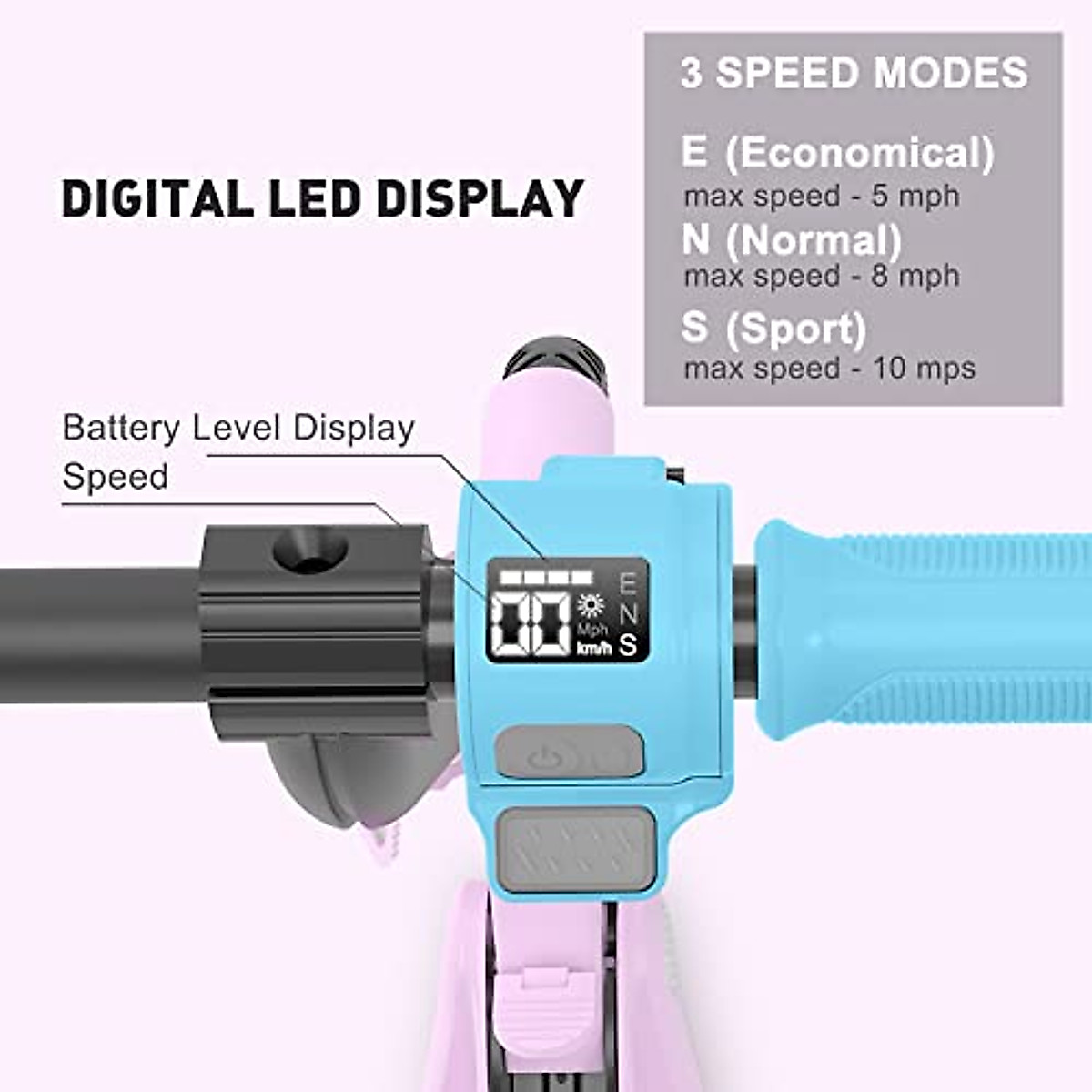 Qmwheel M2 Pro Kids Electric Scooter Smart LED Display, Adjustable Height,150W Motor 3-10mph Speed Limit, Colorful Deck Lights,Rear Foot Brake, Safety Electric Scooter for Kids Age 6-13.