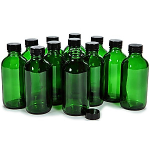 Vivaplex, 12, Green, 4 oz Glass Bottles, with Lids