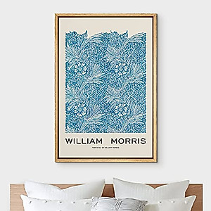 IDEA4WALL Framed Canvas Print Wall Art Blue Marigold Flowers by William Morris Historic Cultural Illustrations Fine Art Traditional Colorful for Living Room, Bedroom, Office - 24"x36" Natural