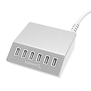 SABRENT Premium 60 Watt (12 Amp) 6 Port Aluminum Family Sized Desktop [UL Certified ] USB Rapid Charger. Smart USB Charger with Auto Detect Technology [Silver] (AX-FLCH)