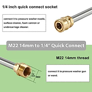 Tempono Pressure Washer Extension Wand, M22 to 1/4 Inch Quick Connect Lance, Wand Replacement 15.5 Inch, 5000 PSI