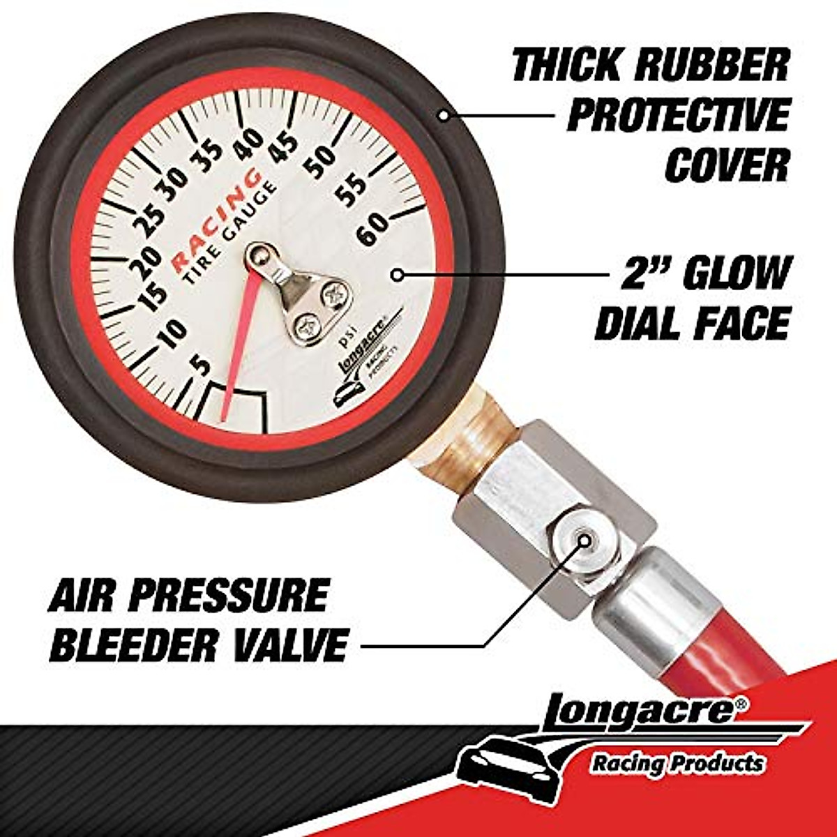 Longacre 50417 0-60 PSI Analog Tire Pressure Gauge, 2 Inch