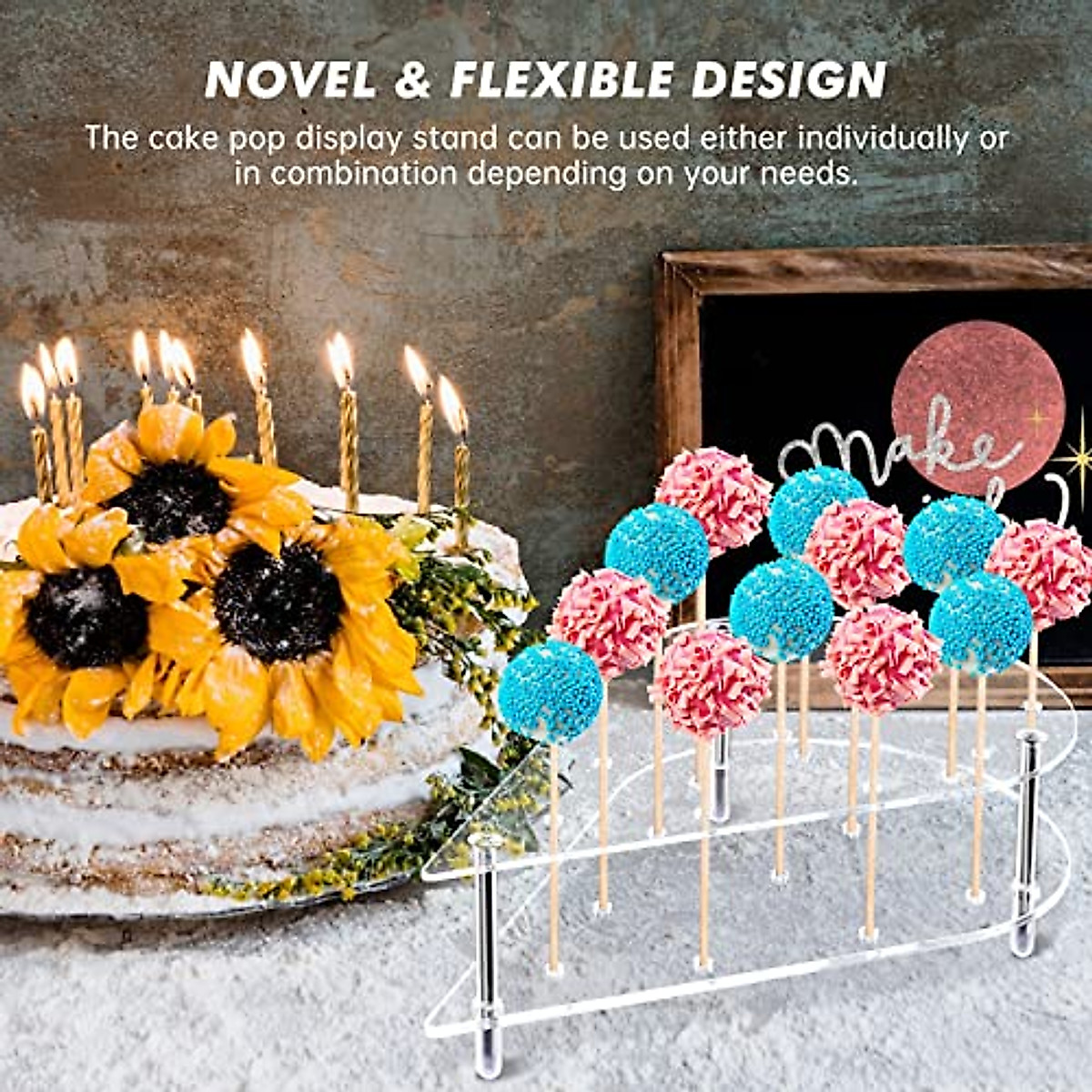 NiHome Cake Pop Stand Non Sticking Out, 24 Holes Acrylic Cake Pop Holder, Lollipop Cakepopsical Stand for Wedding Birthday Party Celebration, Heart Shaped