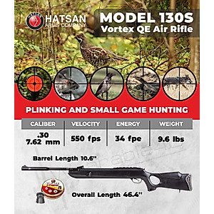 Hatsan Mod 130S Carnivore .30 Cal 600 FPS / 34 FPE - Big bore Break Barrel Air Rifle .30 Caliber w/Vortex Piston & QuietEnergy (QE)| Medium Game air Gun + Wearable4U Pack of 100x Pellets Bundle