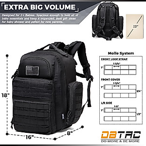 Diaper Bag Backpack for Dad, DBTAC Large Baby Nappy Bag for Men w/Changing Mat, Insulated+Wipe Pockets, Stroller Straps, Black