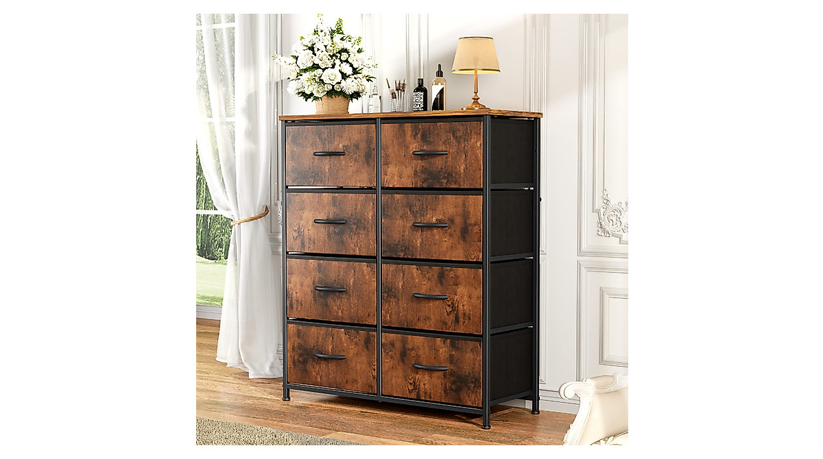 SMUG Fabric Dresser: 8-Drawer Wood Top Storage for Bedroom