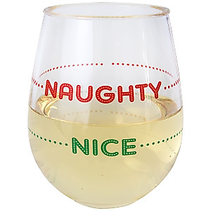 C.R. Gibson QWG2O-22630 Naughty or Nice Acrylic Stemless Wineglass for Christmas Parties and Celebrations, 12 fl. Oz.