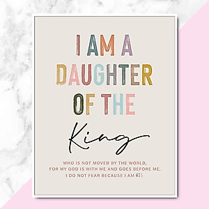 I Am a Daughter of the King Wall Art Inspirational Girl's Room Decor with Boho and Minimalist Kids Room Decor Nursery Wall Decor Daughter's Room Inspirational Prints Unframed (Daughter, 11X14 INCH)