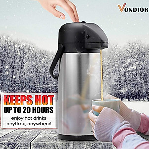 85 oz (2.5L) Coffee Carafe with Pump, Insulated Stainless Steel Coffee Dispenser, Coffee Carafes for Keeping Hot/Cold, Hot Beverage Dispenser for Party