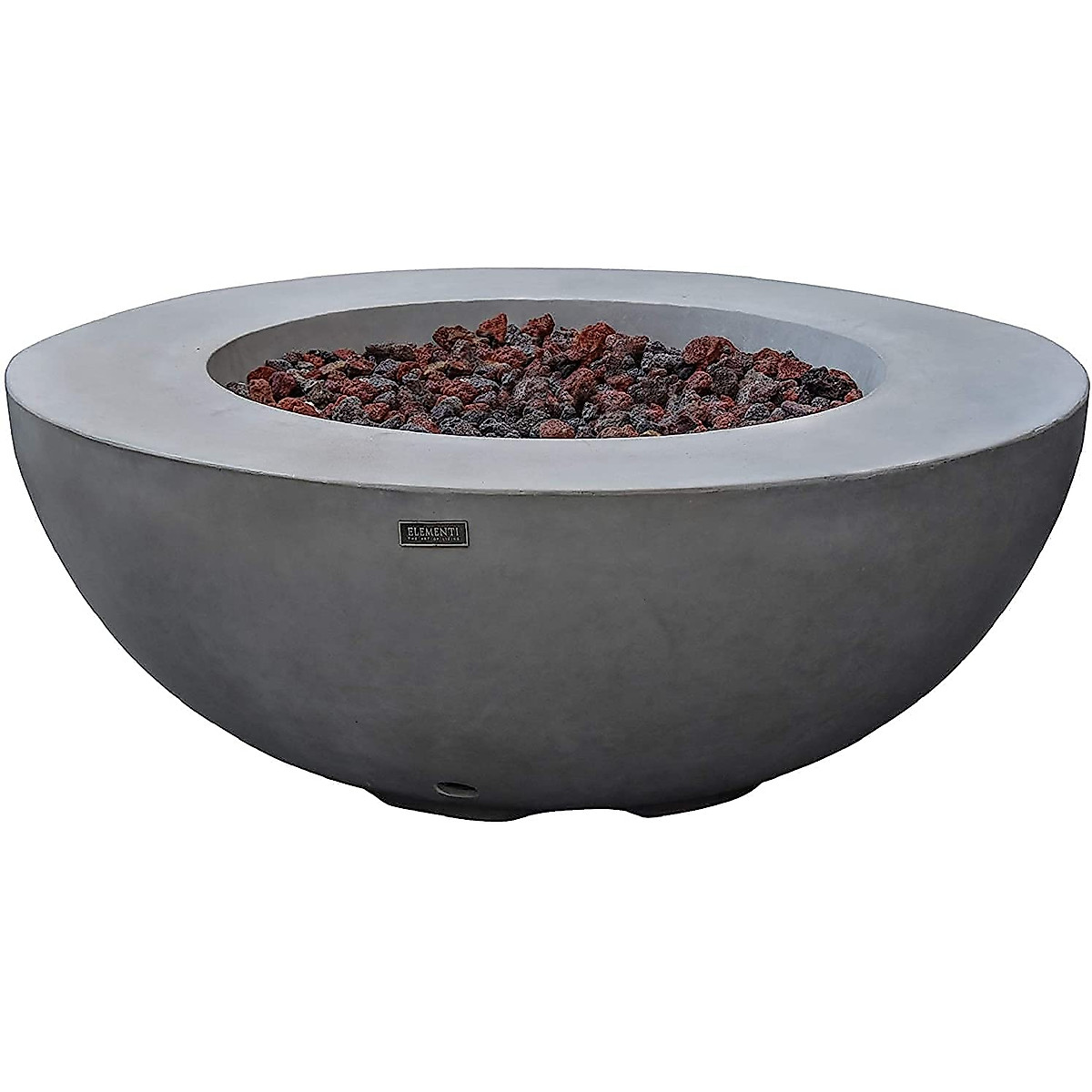 AMS Fireplace Elementi Lunar Bowl Cast Concrete Fire Table, Outdoor Fire Pit Fire TablePatio Furniture, Stainless Steel Burner, Canvas Cover and Lava Rock Included, Free Wind Guard (Natural Gas)