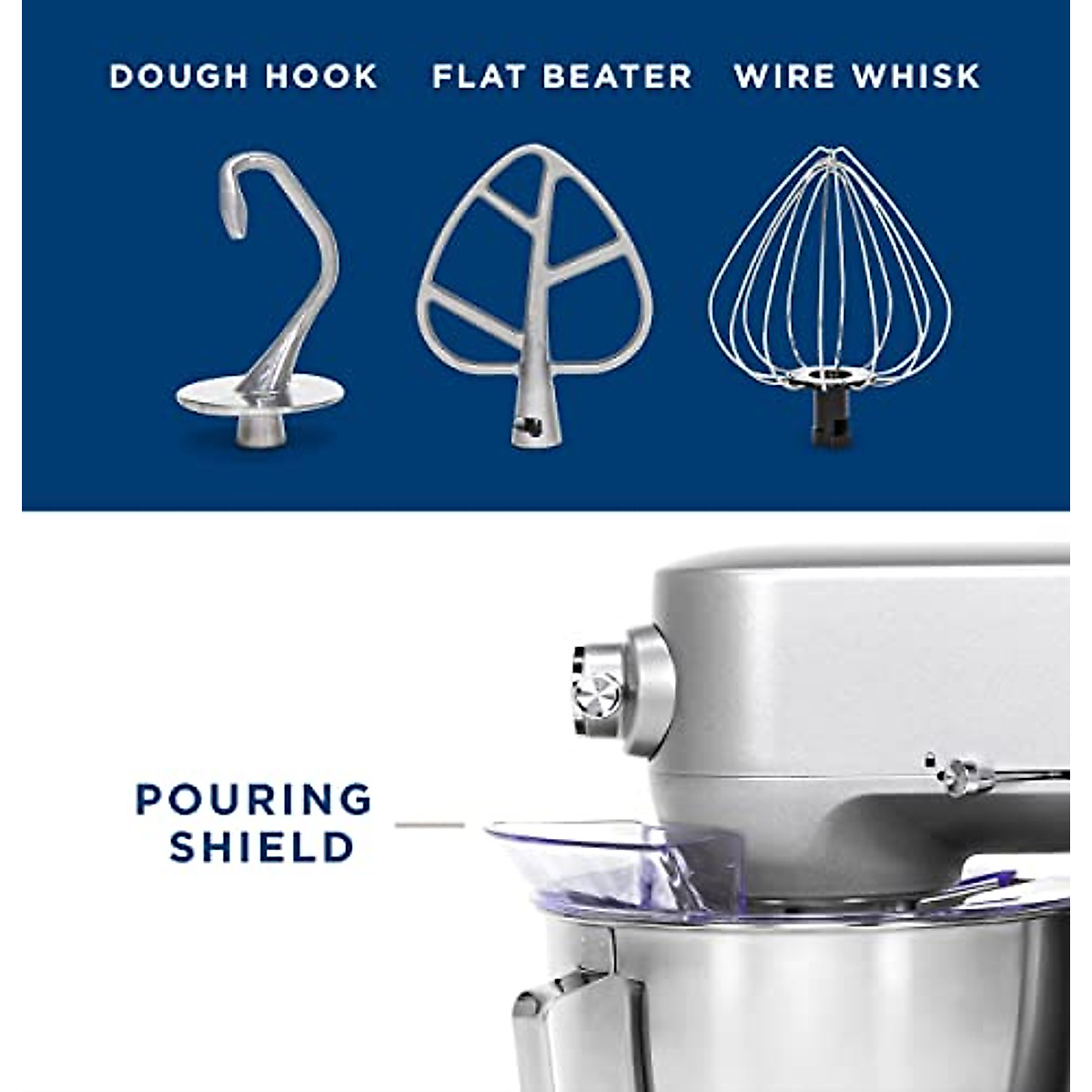 GE Tilt-Head Electric Stand Mixer | 7-Speed, 350-Watt Motor | Includes 5.3-Quart Bowl, Flat Beater, Dough Hook, Wire Whisk & Pouring Shield | Countertop Kitchen Essentials | Granite Gray