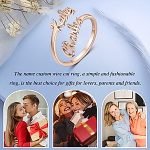 Personalized Name Ring for Women, Custom Adjustable Ring with 2 Names Promise Ring for Her Gift for Women Mother BFF (Rose Gold)