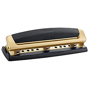 Swingline Desktop Hole Punch, Hole Puncher, Precision Pro, Adjustable, 2-3 Holes, 10 Sheet Punch Capacity, Black/Gold (74086)