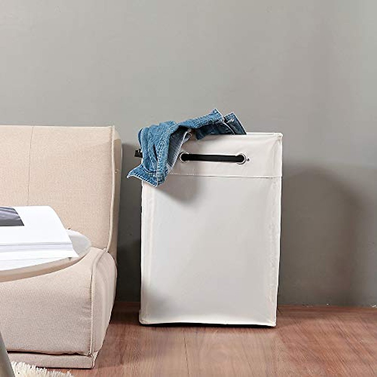 Comfortez Slim Laundry hamper with handles Portable Narrow cloth hamper Skinny laundry hamper Waterproof Clothes hamper Fabric baskets for laundry（Beige）