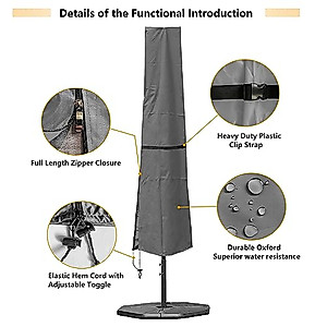 Aacabo Durable Market Umbrella Cover- Parasol Cover Fits Market Umbrella 9Feet to 12 Feet, Patio Umbrella Cover, Waterproof Outdoor Market Umbrella Cover-Grey…