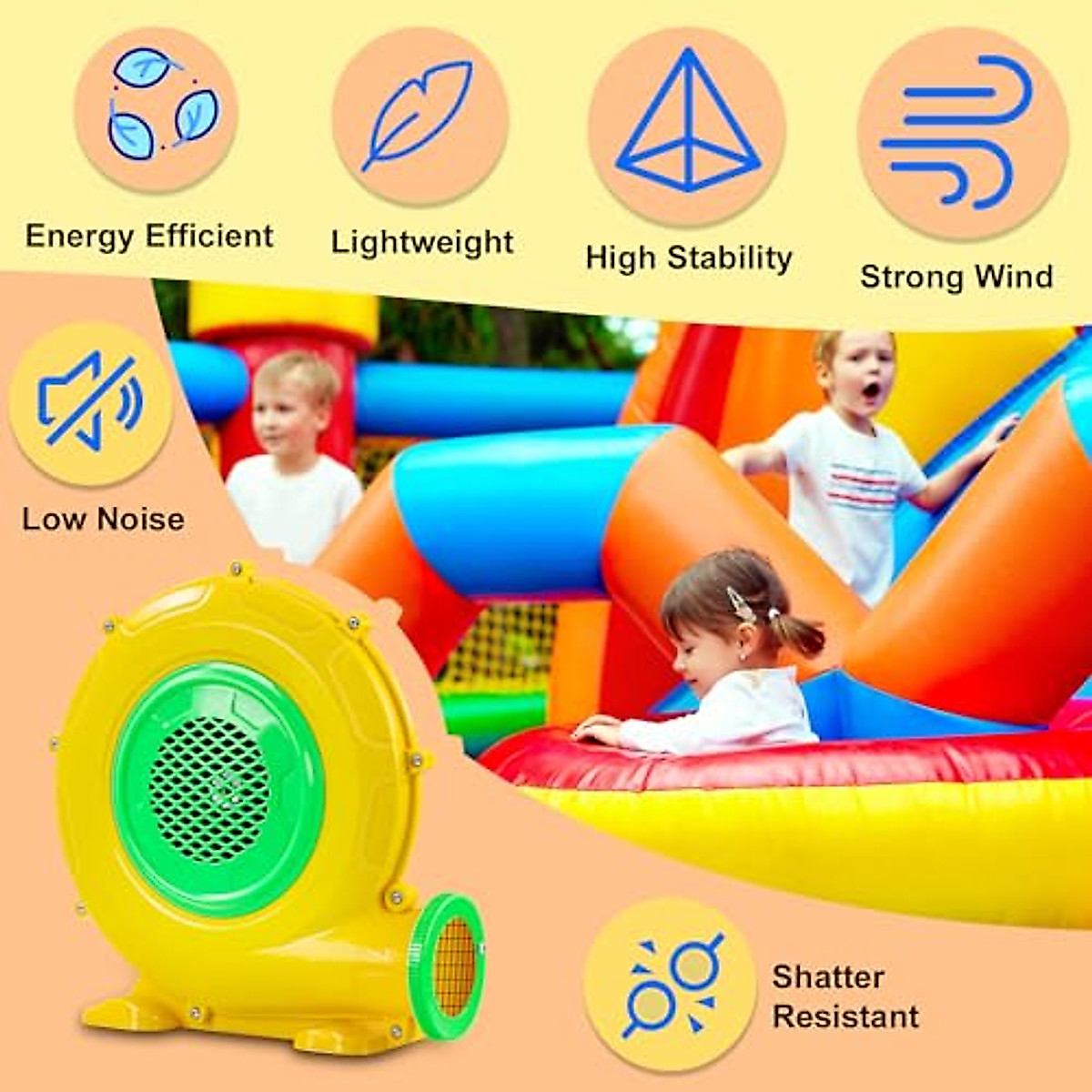 Byjoph Inflatable Blower Bounce House Air Blower, 1HP 565CFM 110V 60Hz for Commercial Inflatable Arch, Jumper, Bouncy Castle (1HP)