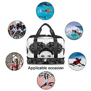Funky Qiu Sport Gym Bag African American Woman Travel Duffel Bag for Woman Man Lightweight Weekend Overnight Yoga Workout Bag with Shoe Compartment