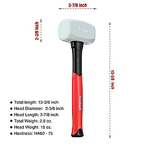 Goldblatt Rubber Mallet 16 oz. Low Recoil Rubber Hammer with Solid Head & Soft-grip Handle, Durable Double-Faced Soft Mallets, Soft Blow Tasks, No Damage for Camping, Woodworking and Flooring | White