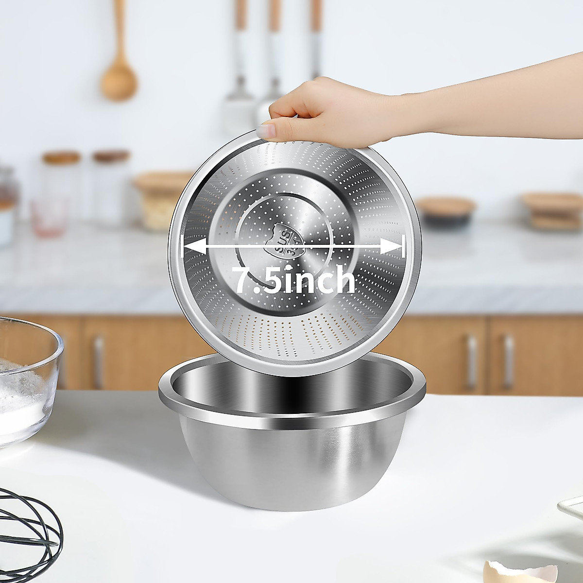 Gulex Colander 304 Stainless Steel 3-quart with Mixing Bowls, Strainer for Kitchen Food For washing vegetables, fruit, rice, Dishwasher Safe. (2PC)