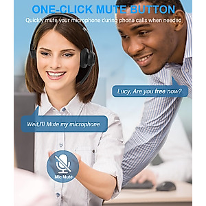 MONODEAL Trucker Bluetooth Headset, Wireless Headset with Microphone ENC Noise Cancelling & Mute Button, 30H Talk Time, Bluetooth 5.2 Headphones for Work, Office, Call Center