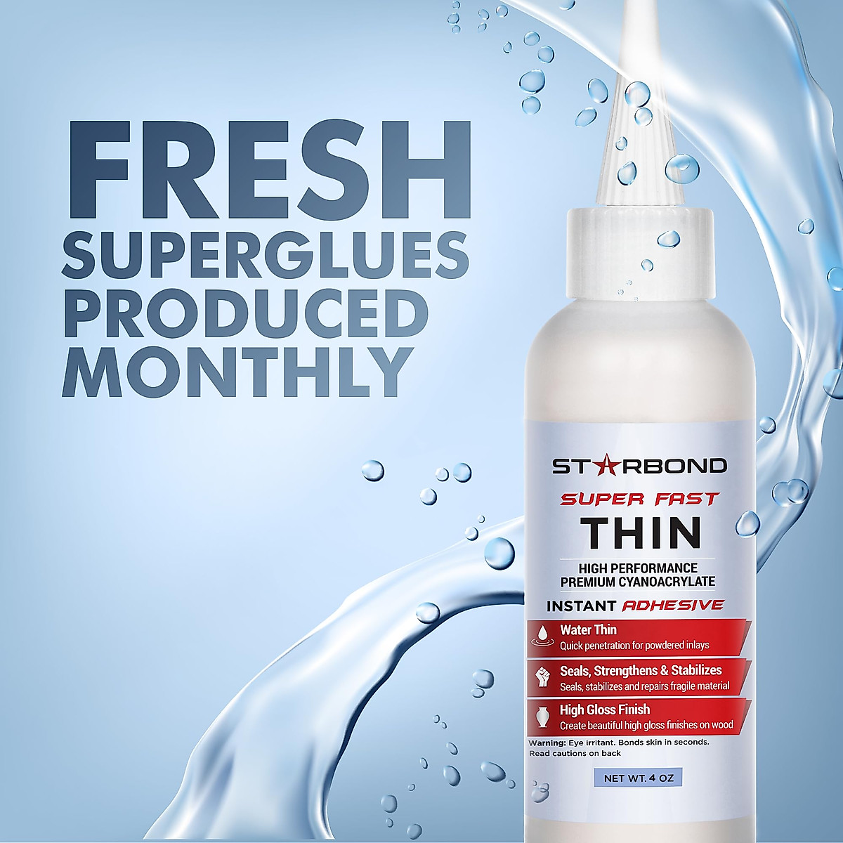 Starbond 4 oz. Super Fast Thin CA Glue (Premium Cyanoacrylate Super Glue) for Woodworking, Woodturning, Hobby Models, CA Finish, Inlays