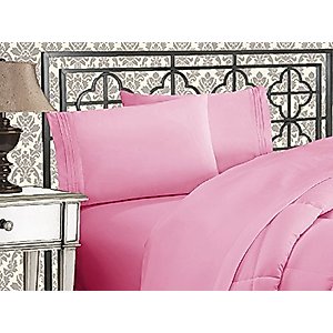 Elegant Comfort Luxurious 1500 Thread Count Egyptian Quality Three Line Embroidered Softest Premium Hotel Quality 4-Piece Bed Sheet Set, Wrinkle and Fade Resistant, Full, Light Pink