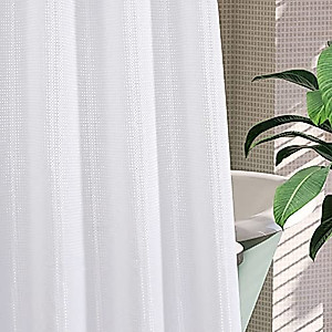 MitoVilla No Hooks Needed White Waffle Shower Curtain Set with Snap-in Liner, Modern Waffle Weave Fabric Shower Curtains for Luxury Hotel Grade Spa-Like Bathroom Decor, 72 x 74