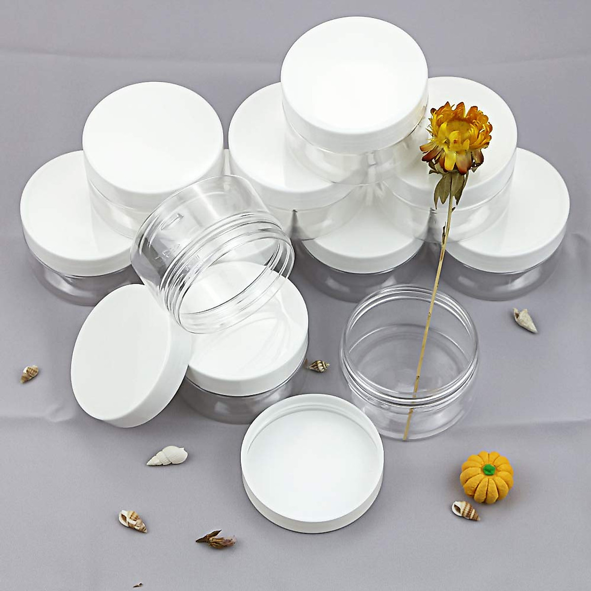 WYKOO 12 Pack 4 OZ Plastic Jars Round Clear Cosmetic Container Jars with Lids, Wide Mouth Empty Slime Jars, Refillable Clear Travel Storage Jars for Kitchen Use Beauty Products Sample