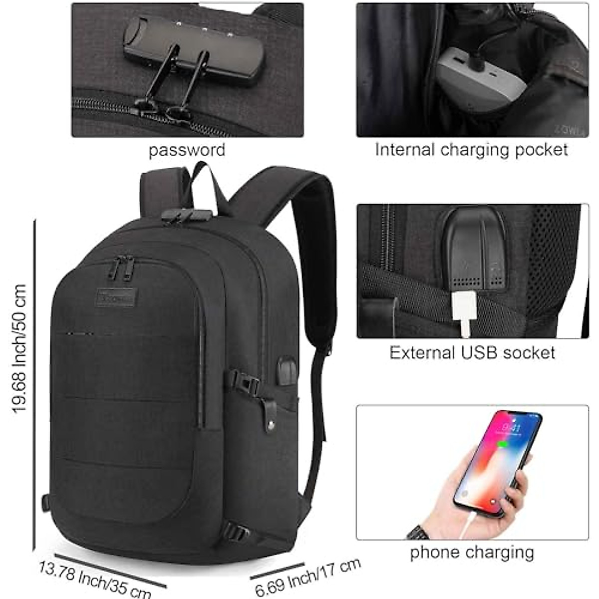 Tzowla Laptop Backpack for Men Women,Travel Work Security Anti Theft Water Resistant Durable Computer Bookbags with USB Charging Port,Gifts, Fit 14.3/15.6 inch Accessories