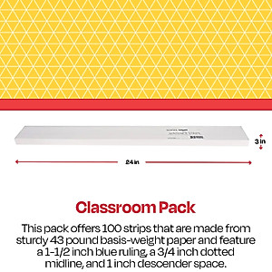 School Smart Ruled Sentence Strips, 3 x 24 Inches, White, Pack of 100,6471
